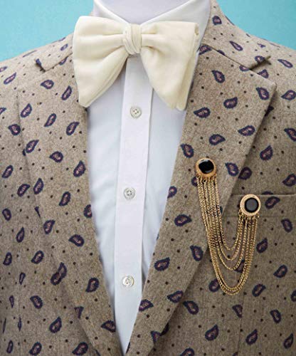 Knighthood Brooch Pin Gold and Black Enamel and Set of Hanging Chain Detailing Formal Brooch Suit Stud Lapel Pin