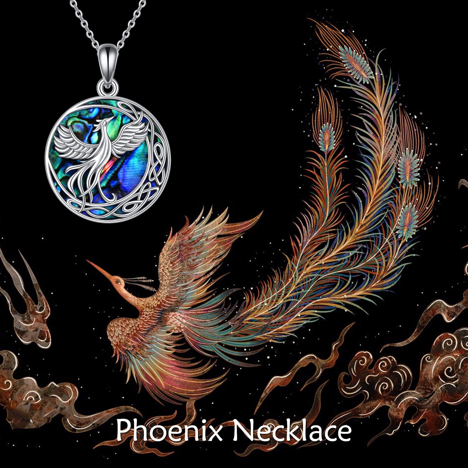 ONEFINITY Celtic Phoenix Jewelry Gifts Sterling Silver Moon Phoenix Necklace Abalone Shell Nirvana of Phoenix Pendant for Women