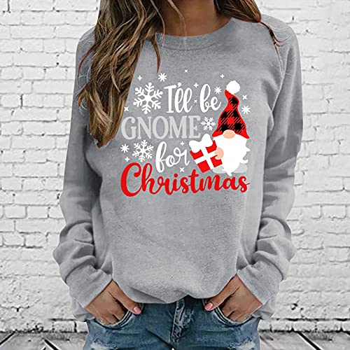 Tops For Women Casual Summer Cute Elk Pattern Blouse Large Size Slouchy Sweatshirt Flowy All-match Pullovers Christmas Tops Grey