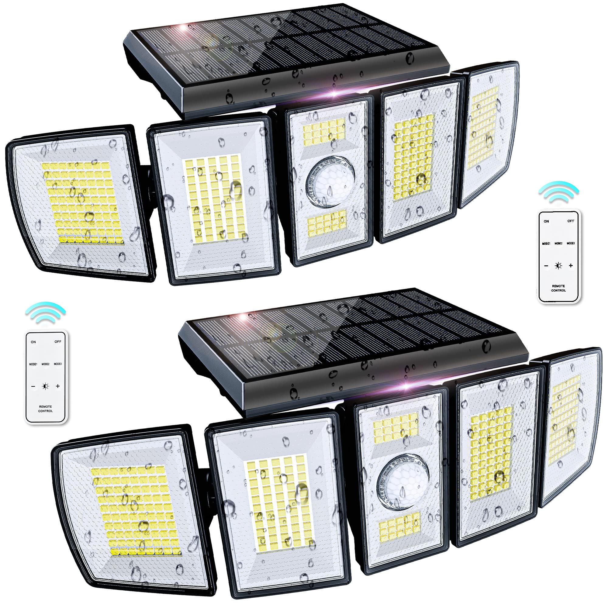 SOLPEX Solar Lights for Outside 300 LED Motion Sensor Security Lights with Remote Control, 5 Heads IP65 Waterproof 270° Wide Angle Security Flood Lights for Garage, Yard, Outdoor Lighting(2-Packs)