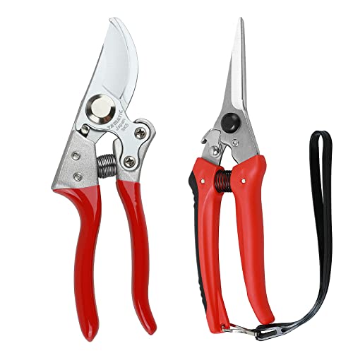 YAMATIC 2pcs Gardening Scissors, Professional Micro-Tip & Bypass Pruning Shears for all cutting scenarios, Heavy Duty Forged Steel Pruners for Plant, Flowers, Herbs, Buds, Leaves, Bonsai Trimming
