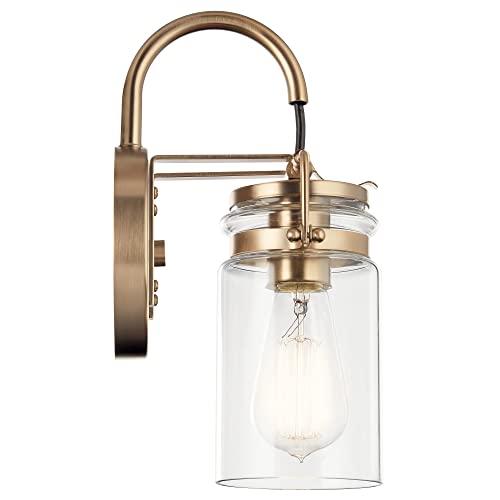 Kichler Brinley 24" Vanity Light in Brushed Nickel, 3-Light Farmhouse Bathroom Vanity Light with Clear Glass, (24" W x 10" H), 45689NI