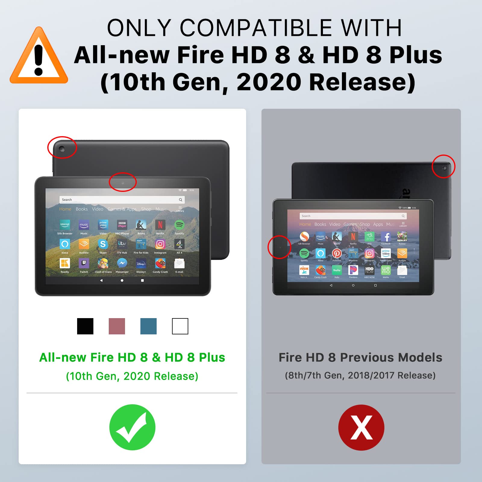 MoKo Case Fits Kindle Fire HD 8 & 8 Plus Tablet (10th Generation, 2020 Release), [Heavy Duty] Full Body Rugged Cover with Built-in Screen Protector, Black