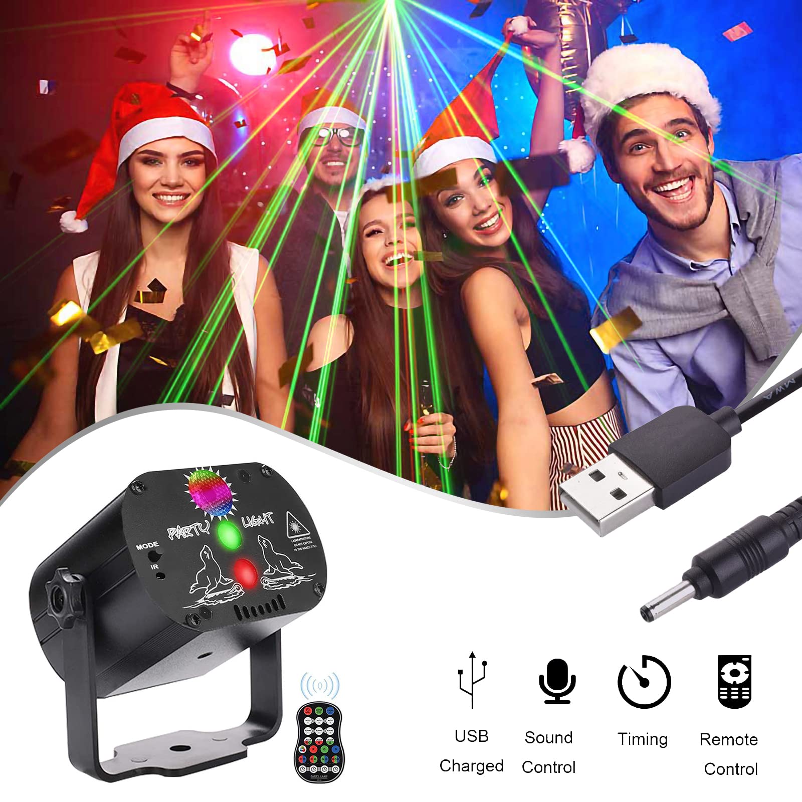 Party Lights, Strobe Lights/RGB DJ Laser Light, Portable Sound Activated Disco Light with Remote Controller for Halloween,Christmas,Indoor&Outdoor Parties