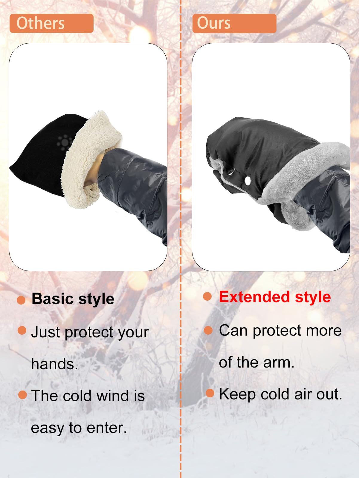 Upgraded Extended Stroller Gloves- Waterproof Warm Stroller Mittens for Freezing Cold Weather- Stroller Hand Muff Stroller Accessories for Winter Pushchair Pram (Black)