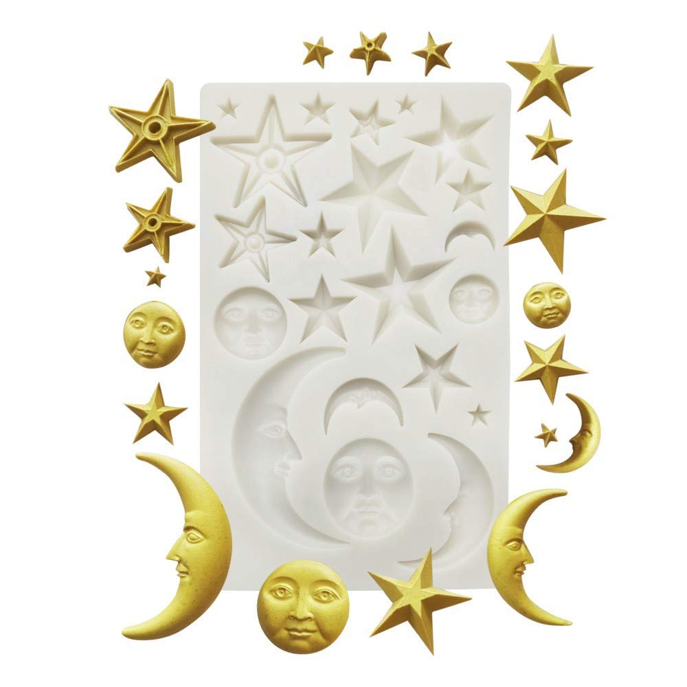 Moon Stars Sun Face Silicone Fondant Mold Chocolate Candy Gumpaste Sugarcraft Tool Cake Decorating Tools Epoxy Resin DIY Polymer Clay Silicone Mold