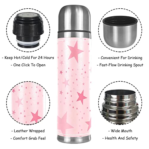 Stars Pink Stainless Steel Water Bottle Leak-Proof, Double Walled Vacuum Insulated Flask Thermos Cup Travel Mug 17 OZ