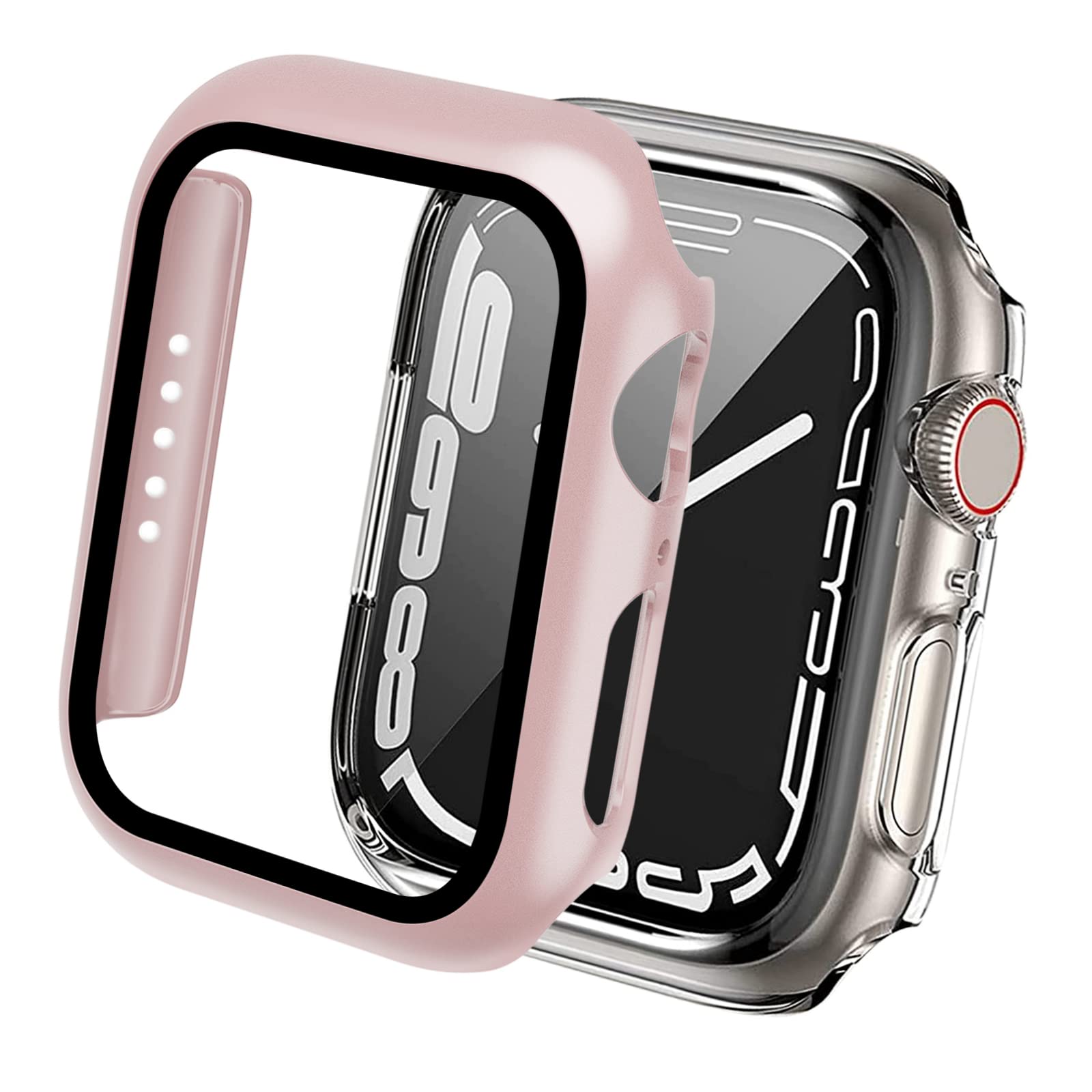 Plymun 2 Pack Case for Apple Watch Series 7 41mm, Tempered Glass Screen Protector with Hard PC Bumper, Full Protective, Touch Sensitive, Ultra-Thin iWatch S7 Cover (Rosegold & Transparent)