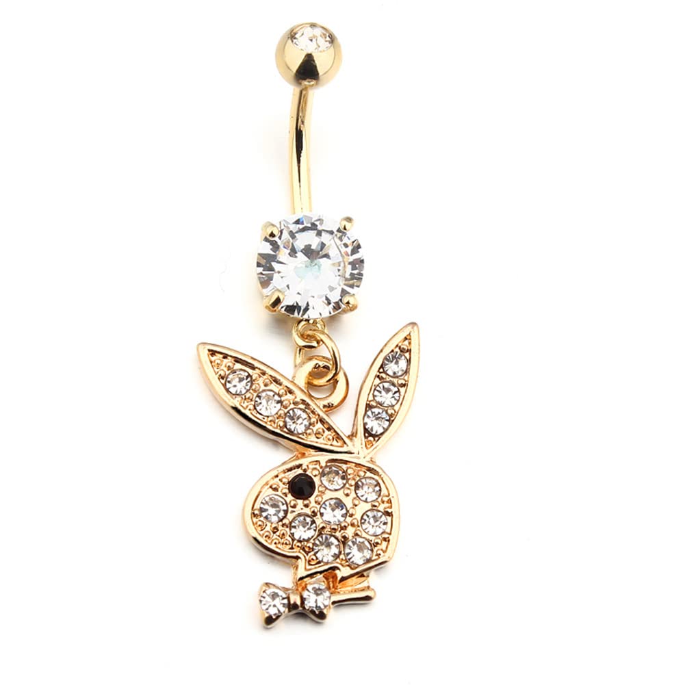 Playboy Bunny Eye Rabbit Dangle Ring Surgical Steel Belly Button Ring Bunny Belly Button Nail Multi Rhinestone Paved Belly