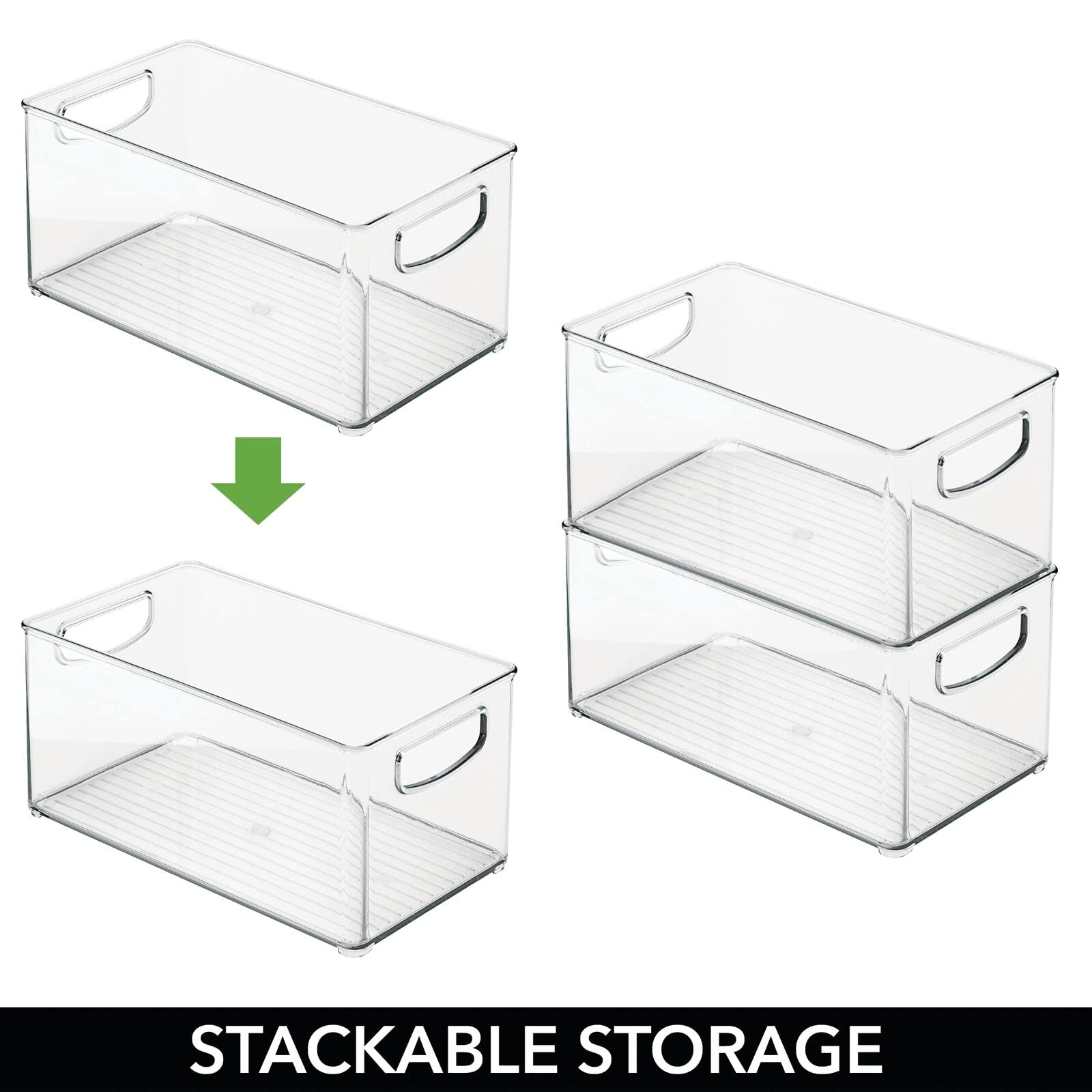 mDesign Plastic Stackable Bin with Handles and 11.5" Round Fluted Lazy Susan Turntable Divided Spinner Combo Set for Organization in Bathroom, Closet, Cabinet, or Vanity Countertop - Set of 2 - Clear