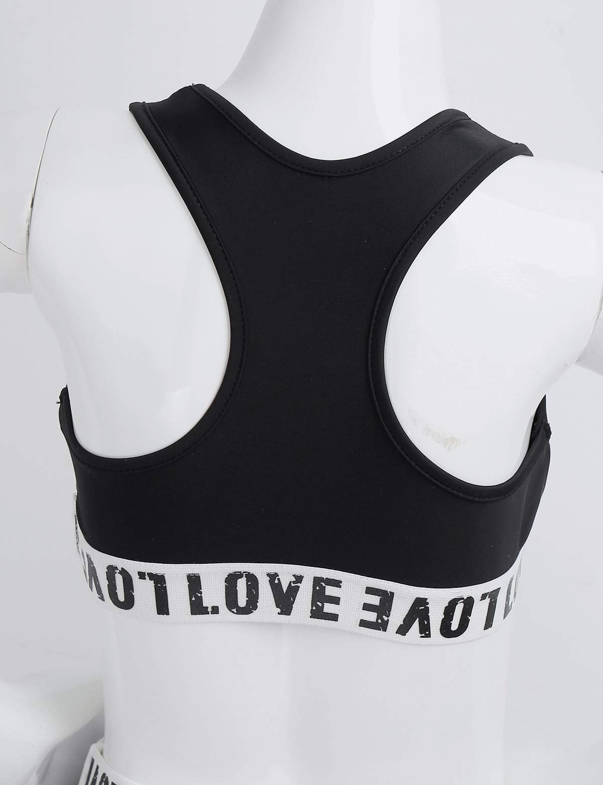 Moily Girls Two Piece Athletic Outfit Sports Bra Crop Top with Booty Shorts for Gymnastics/Dance/Workout Racer Black 7-8 Years