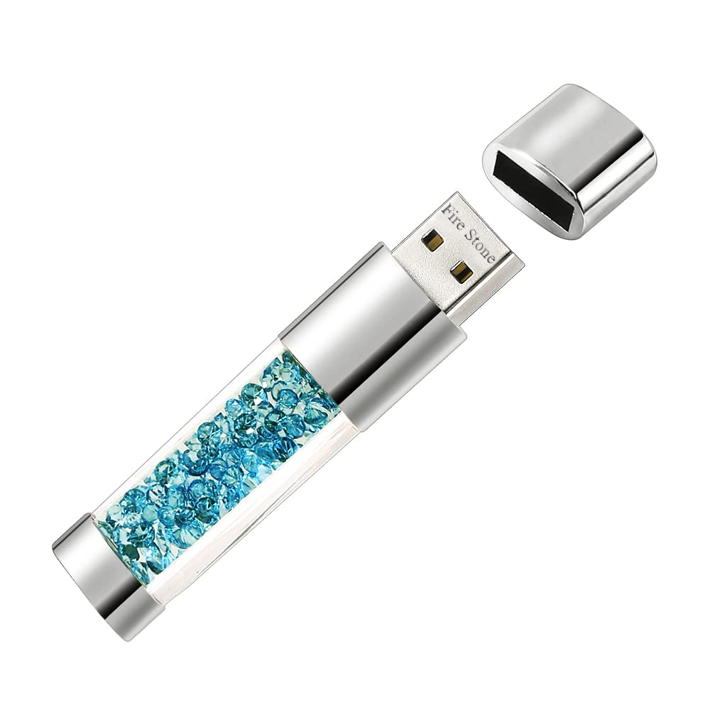 Lovely Diamond USB 2.0 Flash Drive Data Storage Memory Stick USB Stick Pendrive Gift (32GB, Lake Blue)