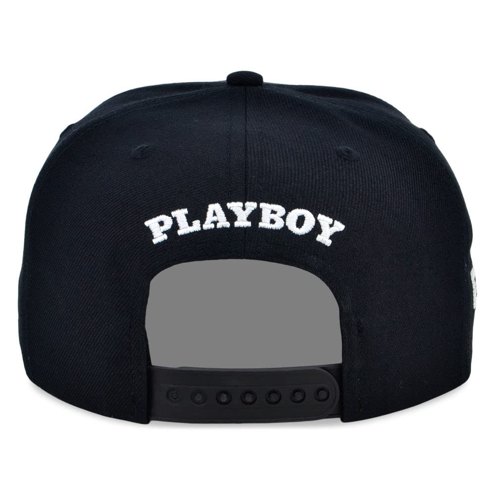PlayBoy's unisex-adult Tux Flat Bill Adjustable Snapback Hat, Black/White, One Size