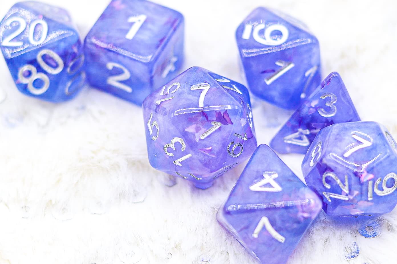 Purple Night of Butterfly DND Dice Set for Dungeons and Dragons, Gifts, D&D, D and D, Pathfinder, Accessories, D20, Polyhedral, Resin Dice, Metal, Dice Tray, Tower, Bag, Box