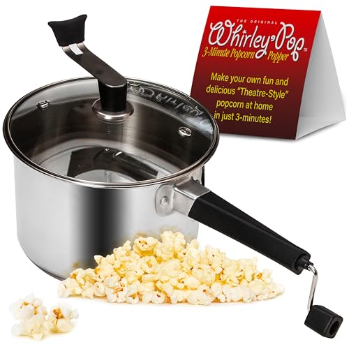 Platinum Series Whirley Pop Popcorn Maker - 6 Quart Stainless Steel Popcorn Popper, Popcorn Maker with Metal Gears, Wabash Valley Farms Stove Top Popcorn Maker (Stainless Steel)