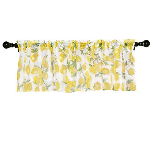 Molaxhome Linen Valances for Windows 52x18 inch, Tie Up Printed Valances Rod Pocket 1 Panel for Kitchen Bathroom Bedroom(Yellow Lemon, Sheer)
