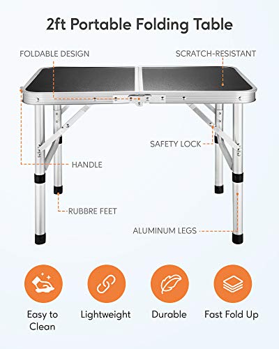 Mini Camping Table, FiveJoy Small Lightweight Adjustable Camp Table, Weatherproof and Rust Resistant Table for Outdoor Picnic Beach Backyard, Father's Day, 23.6 x 15.7 Inch