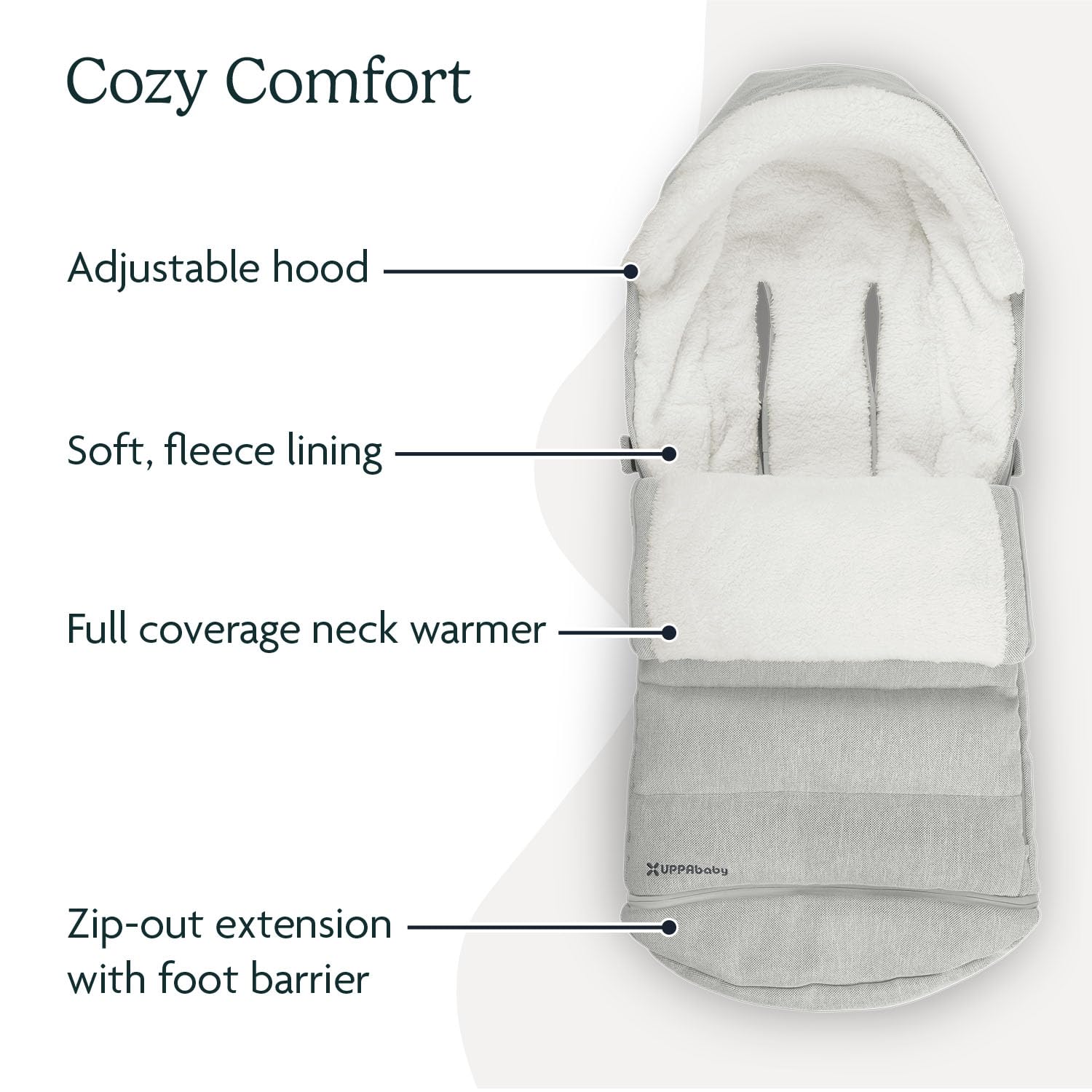 UPPAbaby CozyGanoosh Footmuff/Easily Attaches to UPPAbaby Strollers + RumbleSeat/Ultra-Plush, Weather-Proof/Anthony (White and Grey Chenille)