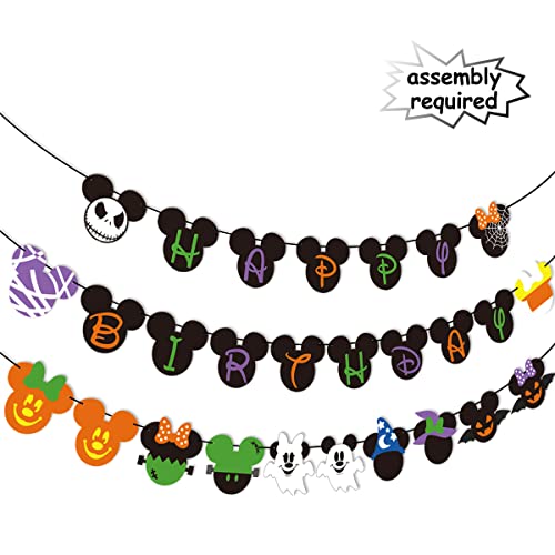 Mickey Minnie Halloween Happy Birthday Banner Cake Topper for Mickey Mouse Minnie Mouse Theme Halloween Birthday Party Decorations