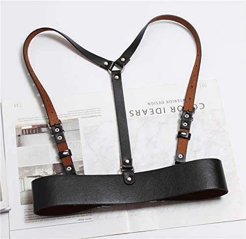 Punk Belly waist body chain black leather goth belt for women with strap on plus size BL1 (black, 34"-43")