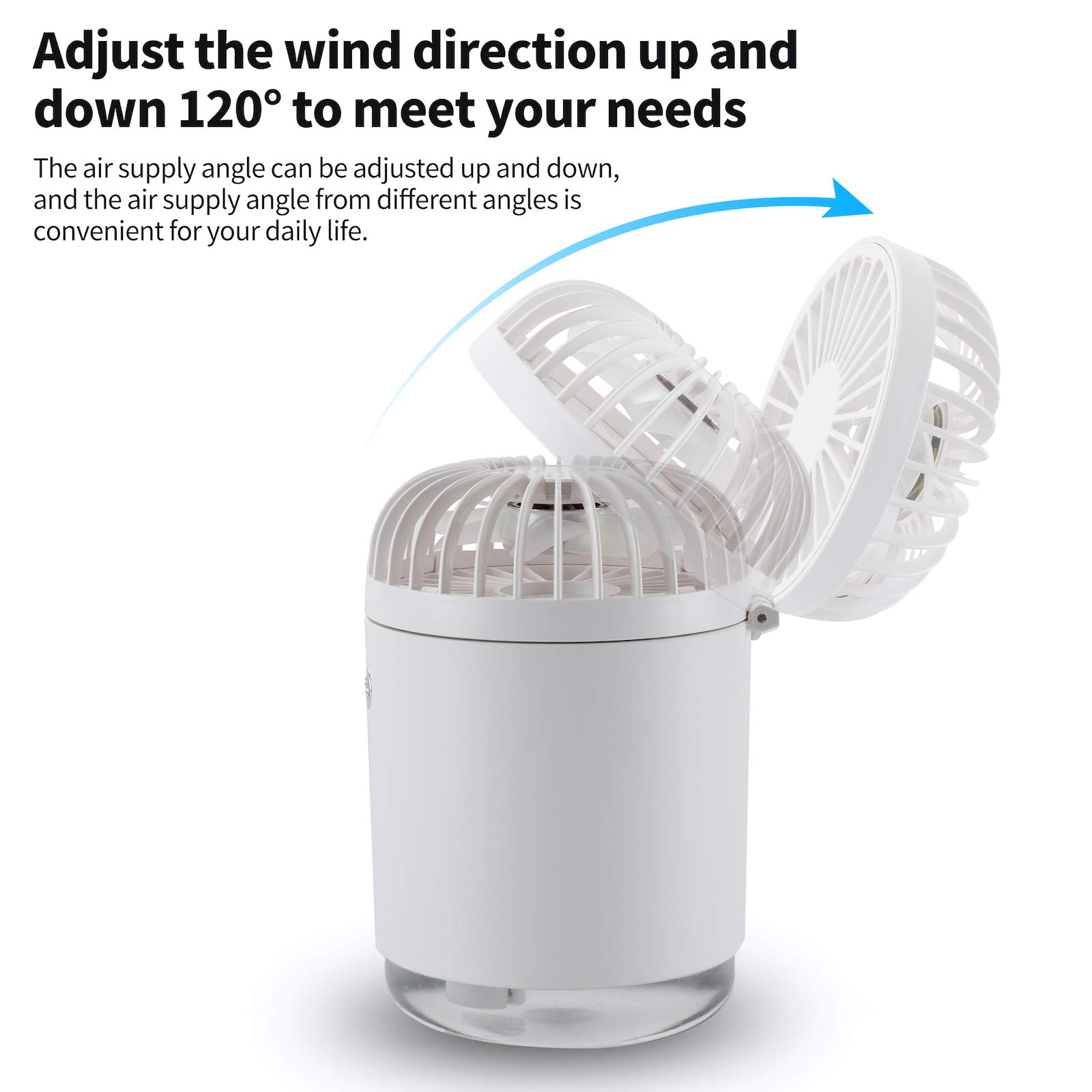 Mini Humidifier with Fan, Battery Operated Small Humidifier, USB Rechargeable, 2 Mist Mode 7 LED Light Portable Humidifier for Bedroom, Office, Travel,Car