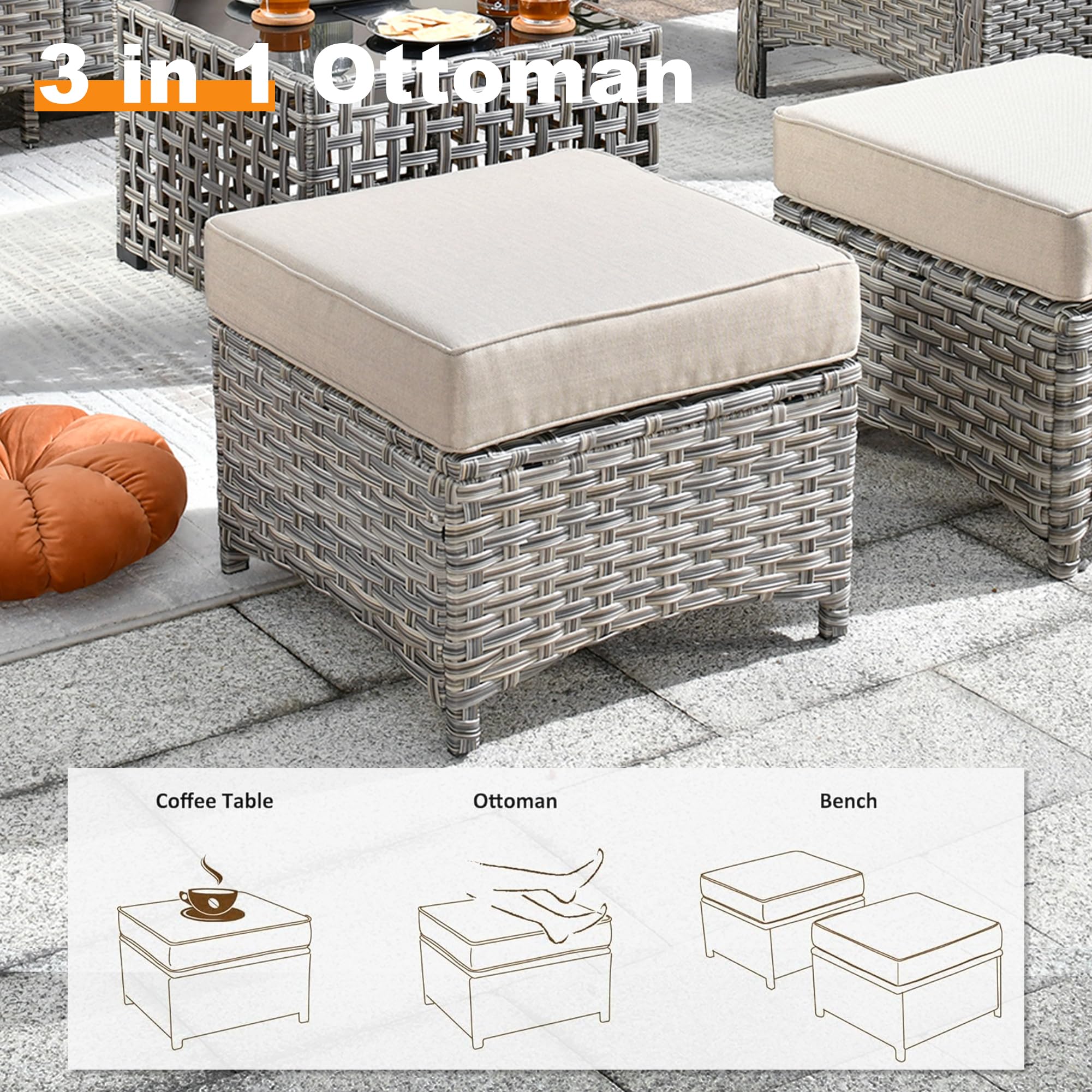 XIZZI Wicker Outdoor Furniture Patio Furniture Set - Patio Conversation Set,Outside Rattan Sofa Set for Garden,Poolside,Backyard,Deck (Beige, 8PCS,9 Seats+Coffee Table)