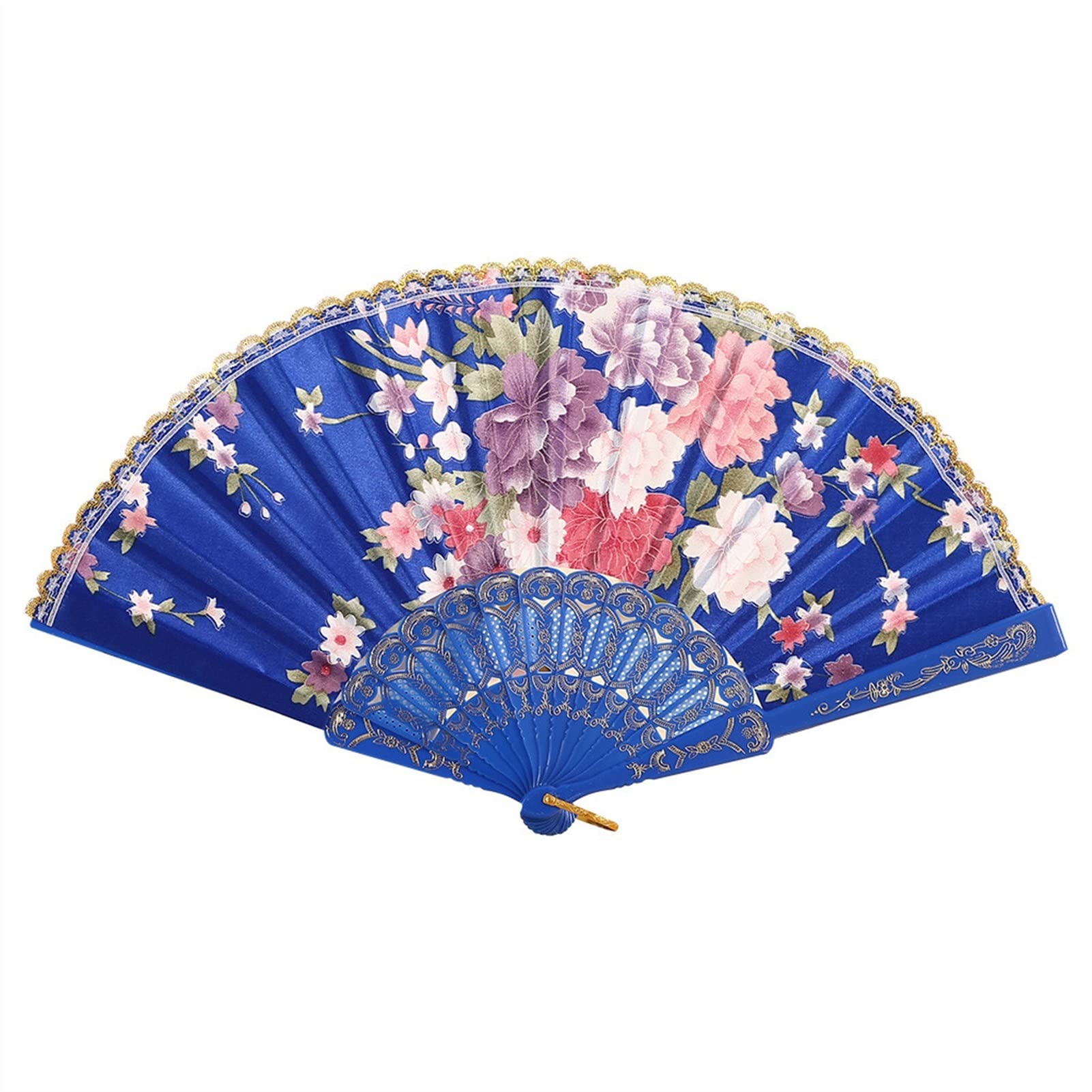 ONGHAHYIS Folding Fans Folding Fans Beauty Lace Dance Wedding Hand Fan Folding Held Flowers Fans Decorative (Color : Deep Blue)
