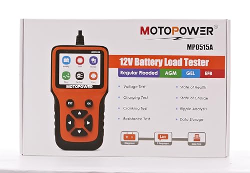 MOTOPOWER MP0515A 12V Car Battery Tester Automotive 100-2000 CCA Battery Load Tester Auto Cranking and Charging System Test Scan Tool Digital Battery Alternator Analyzer
