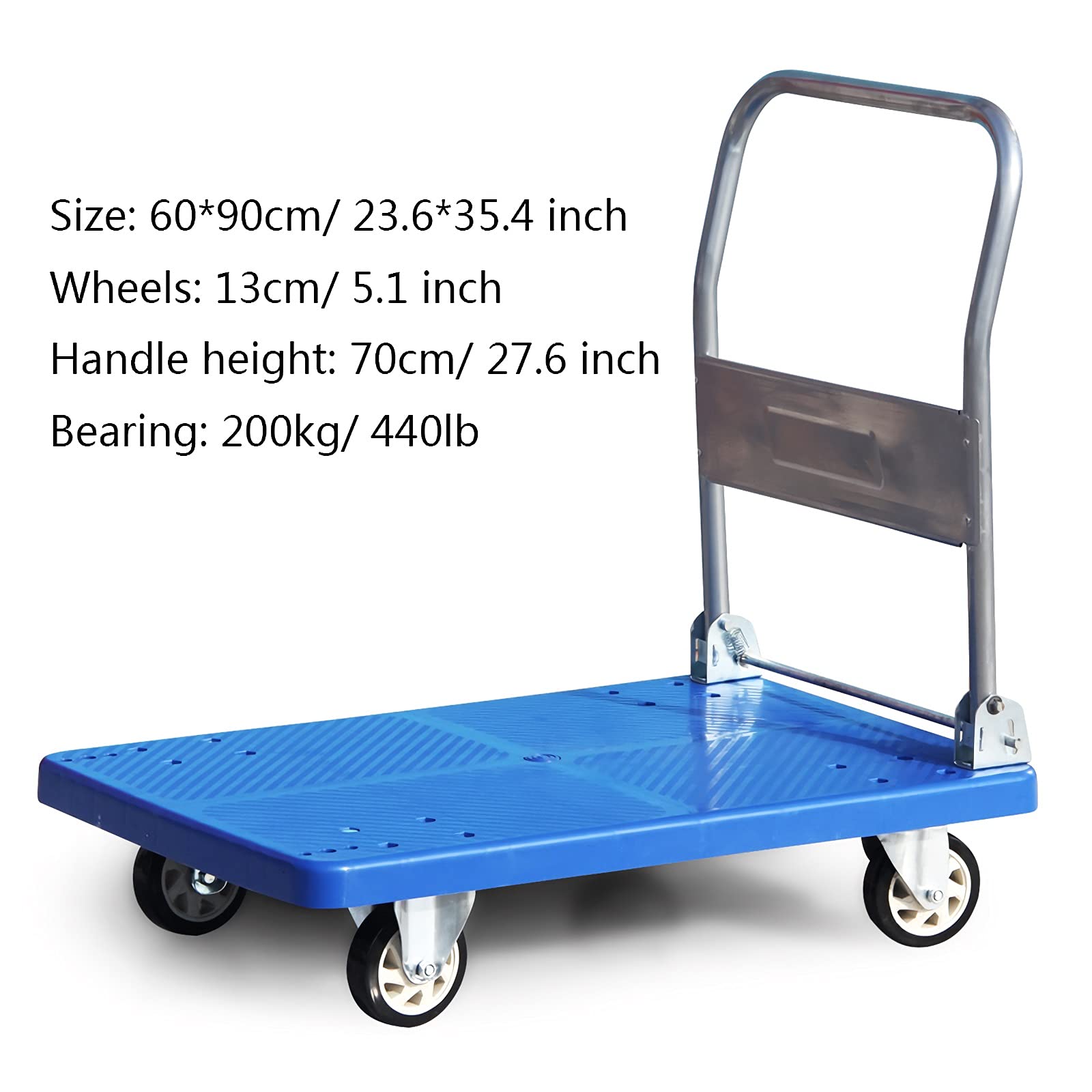 WALDOR Folding Hand Truck Platform Truck Foldable Push Cart Thickened Plastic Deck Metal Handle and Silent Wheels 360 Degree Moving for Indoor Outdoor Portable Dolly for Moving