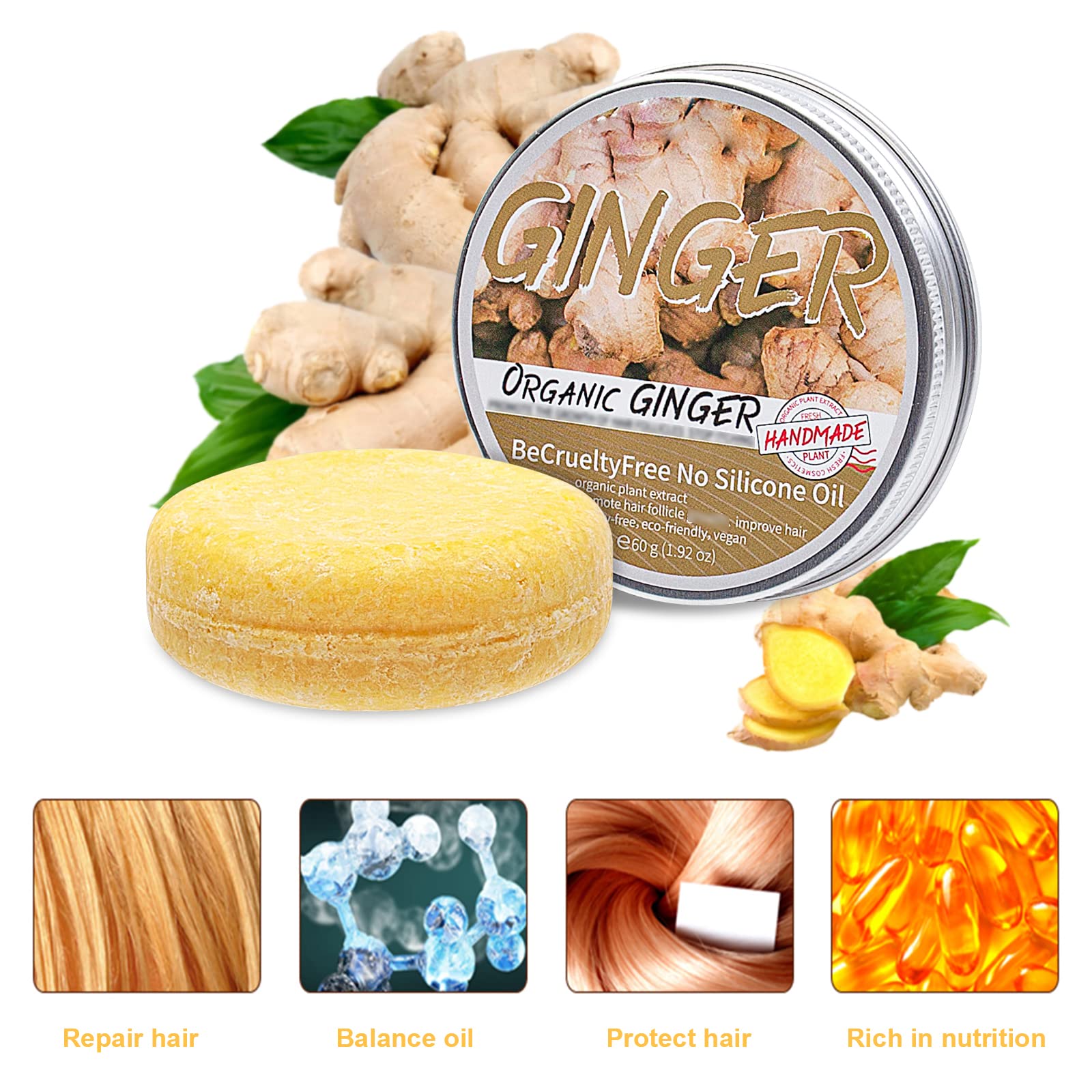 SUNDEER Ginger Hair Shampoo Bar - Ginger Shampoo Soap Natural Organic Ginger Shampoo Soap for All Hair Types,Moisturize Hair and Control Oil(Ginger+Cinnamon)