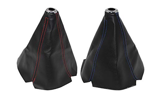 LIHNGAUTO Universal Auto Manual Gear Shift Knob Boot Dust Cover,Made of Black Pu Leather with Red Seams and Blue Seams (Blue)