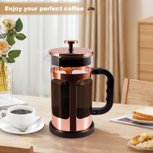 RealPero French Press Coffee Tea Maker, Upgrade Heat Cold Resistant Thickened Glass with 4 Level Stainless Steel Filtration System Brew Coffee & Tea, BPA Free, Large 1000ml 34oz,Rose Gold