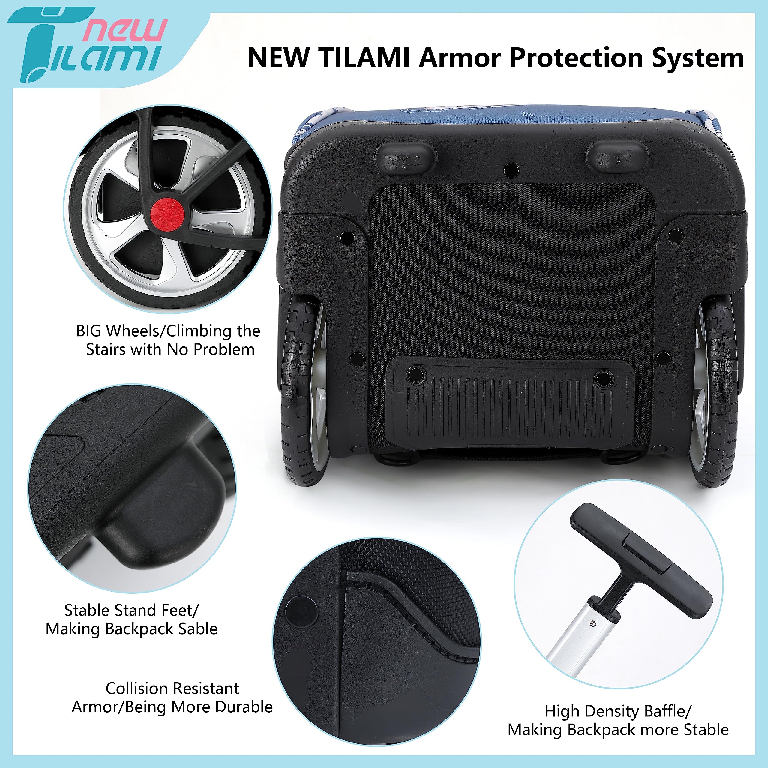 NEW TILAMI Rolling Backpack 19 inch Teens Rolling Backpack Cute Wheeled Computer Laptop Backpack Bookbag Roller Travel Bag College, Street Basketball