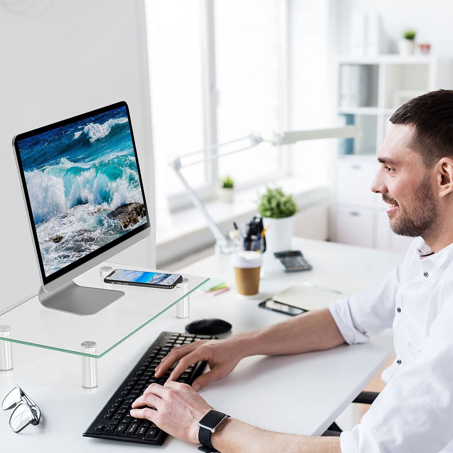 WALI Bundle – 2 Items: Tempered Glass Monitor Riser 2 Pack and Tempered Glass Monitor Riser 1 Pack