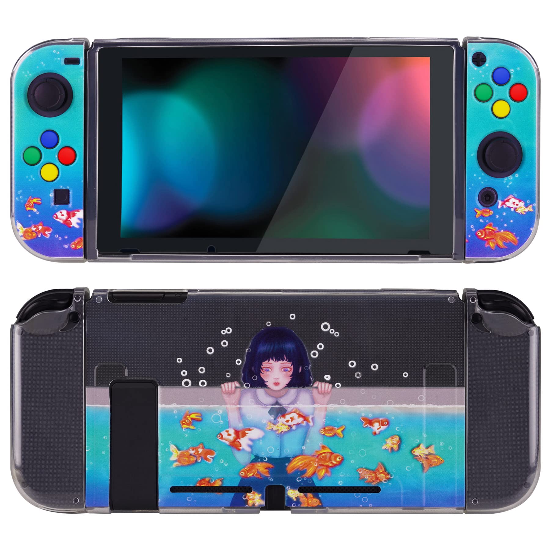 PlayVital Rainbow on Cloud ​Protective Case for Nintendo Switch, Soft TPU Slim Case Cover for Nintendo Switch Joycon Console with Colorful ABXY Direction Button Cap