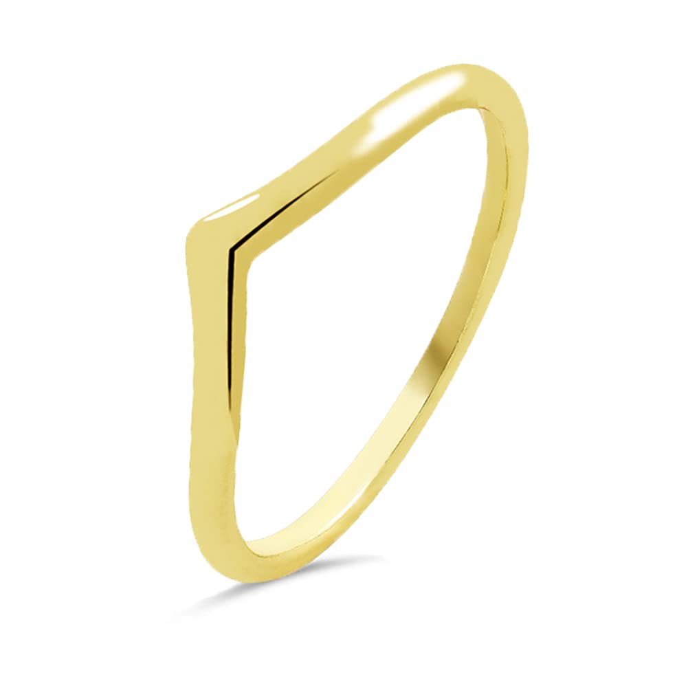 LuckyAmor Statement Heart Promise Ring for Women Plain Pointed Design Stainless Steel Simple Wedding Ring Smooth Polished Surface Silver/Gold Tone (Gold, 9)