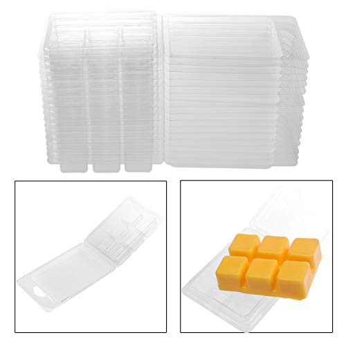 MILIVIXAY Wax Melt Containers-6 Cavity Clear Empty Plastic Wax Melt Molds-25 Packs Cubes Clamshells for Tarts Wax Melts.