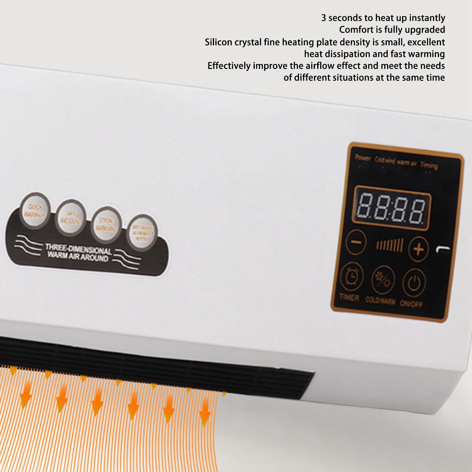Wall Mounted Heate Mobile Small Wall Heater Natural Wind and Warm Air Blower Heating Machine Wide Angles Mobile Small Easy-Mount Heater Air Heater Use US Plug 110V 40-50℃