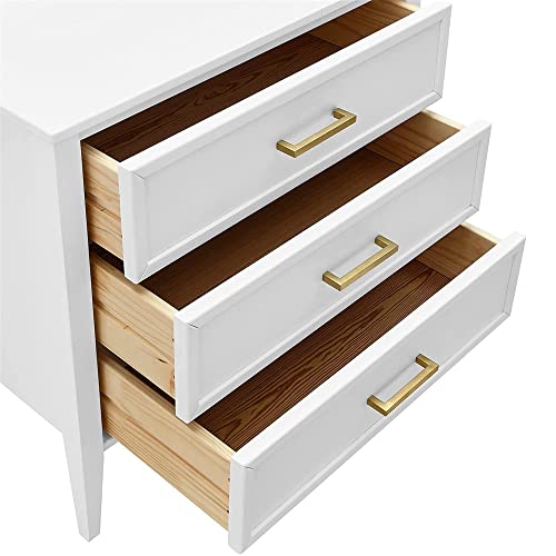 MUSEHOMEINC Solid Wood 3 Drawer Dresser/Nightstand Mid-Century Chests of Drawers with Electroplated Metal Handle,Bed Side Table for Bedroom in White