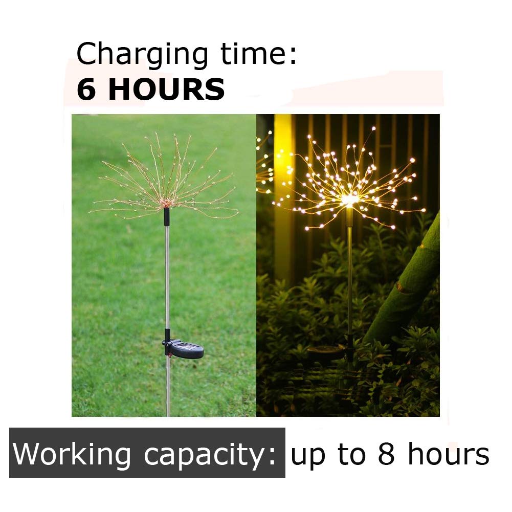 MOFAIRHOME 90LED Outdoor Solar Garden Lights, Waterproof 2 Flash Modes 50 Copper Wire String, Firework Stake Starburst Fairy Light, DIY Flowers Trees for Walkway Patio Lawn Backyard Christmas (Color)