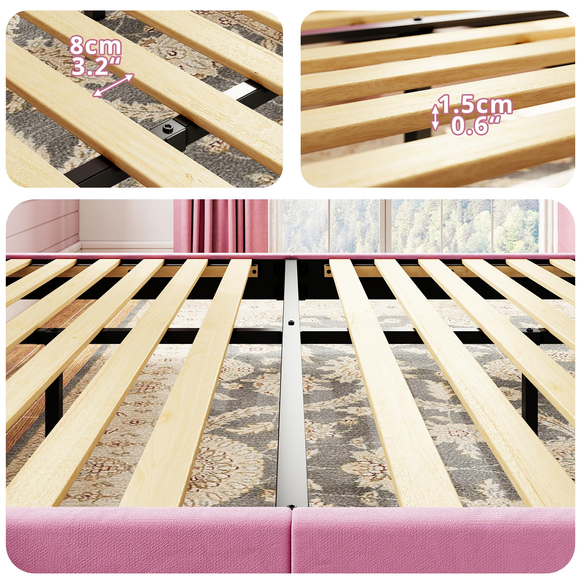 LIKIMIO Queen Size LED Bed Frame, Camas Queen with 58" Tall Tufted Headboard, Sturdy and Noiseless, No Box Spring Required, Pink