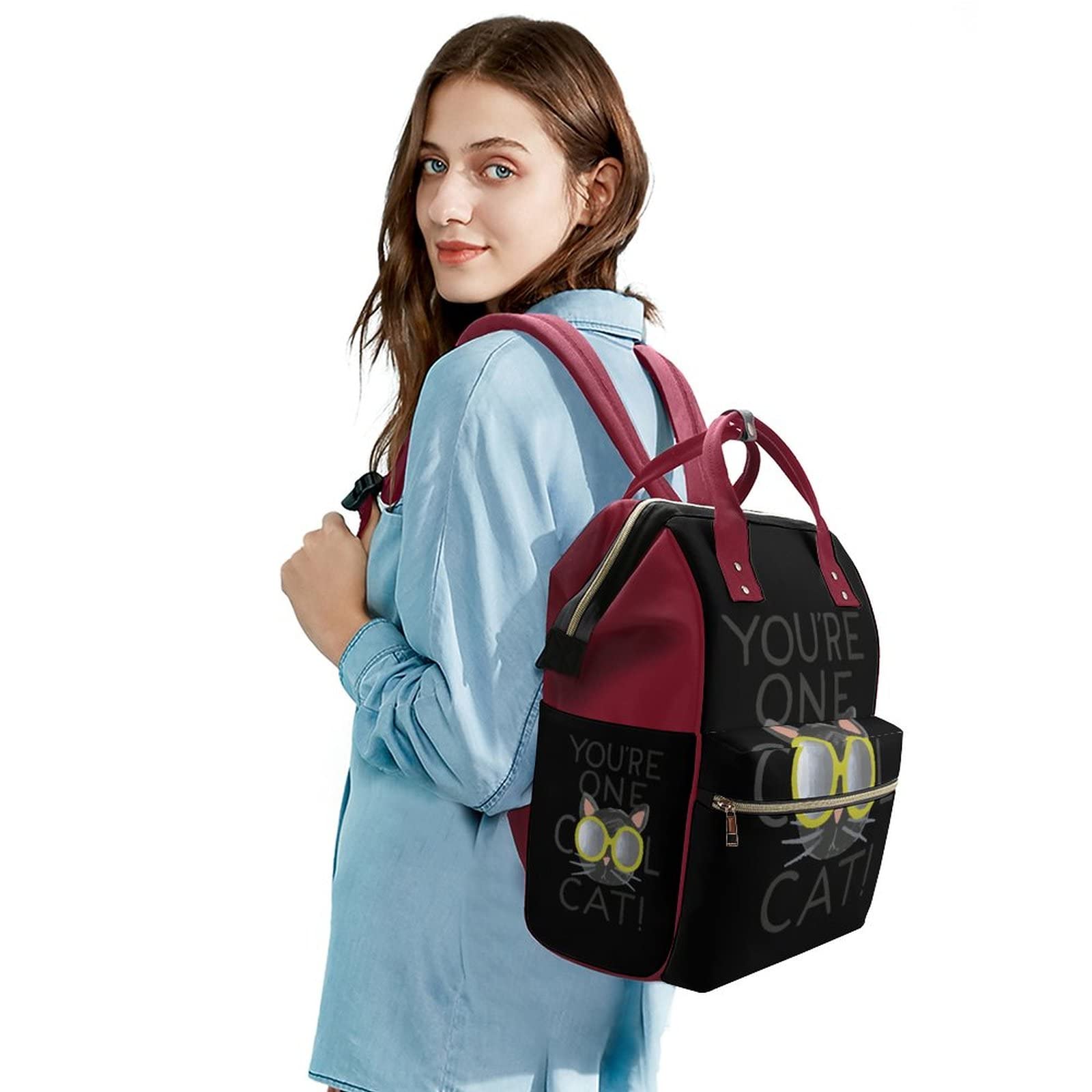 Sunglass Cool Cat Diaper Bag Backpack Large Capacity Mommy Bags Multifunction Nappy Bag Travel Back Pack Red-Style