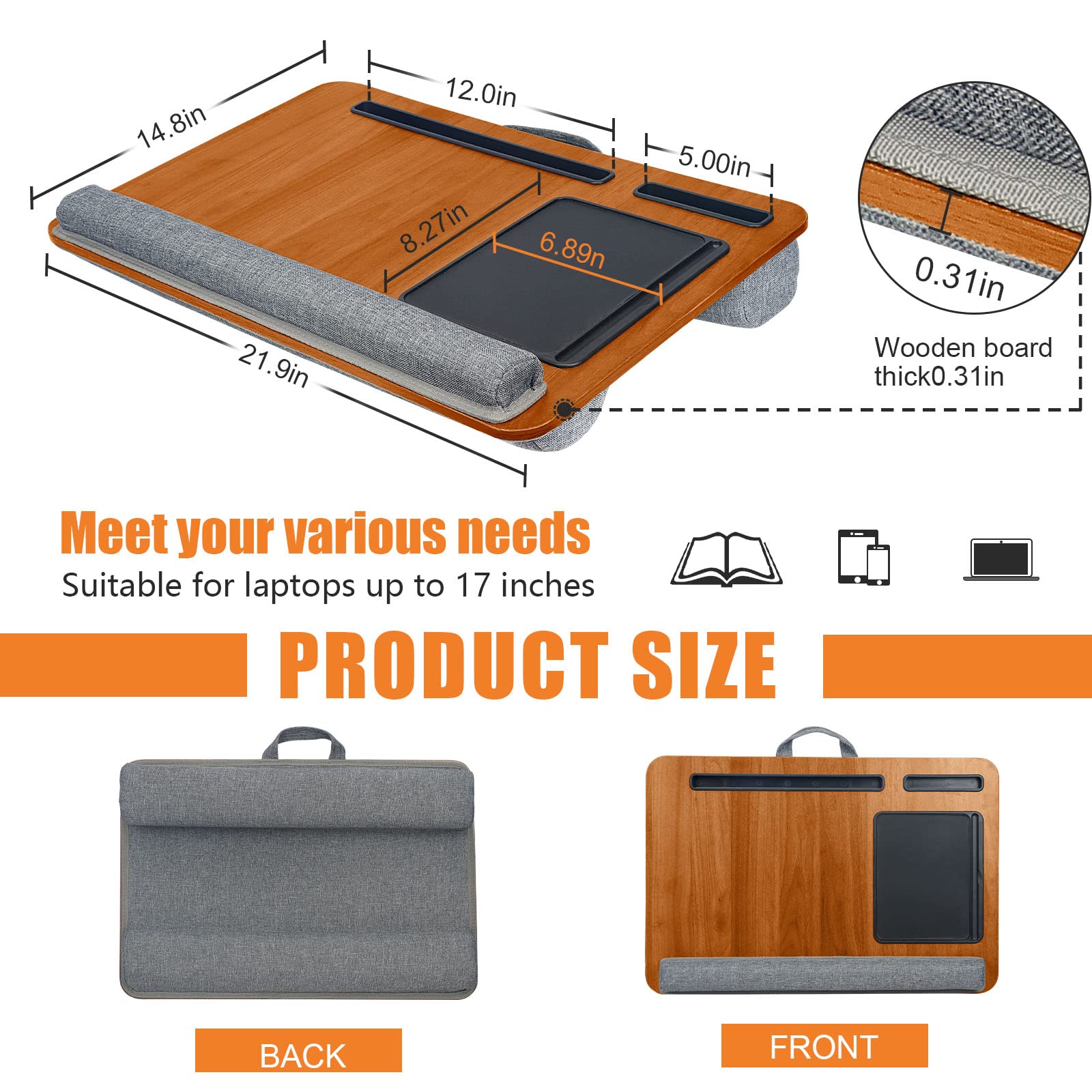 Lap Desk, Built in Mouse Pad, Wrist Pad, Multifunctional Slot. Use for Multiple Occasions Including Bed, Sofa, Floor, etc. for 17 inch Laptop Notebook, MacBook, Tablet, Laptop Stand with Tablet
