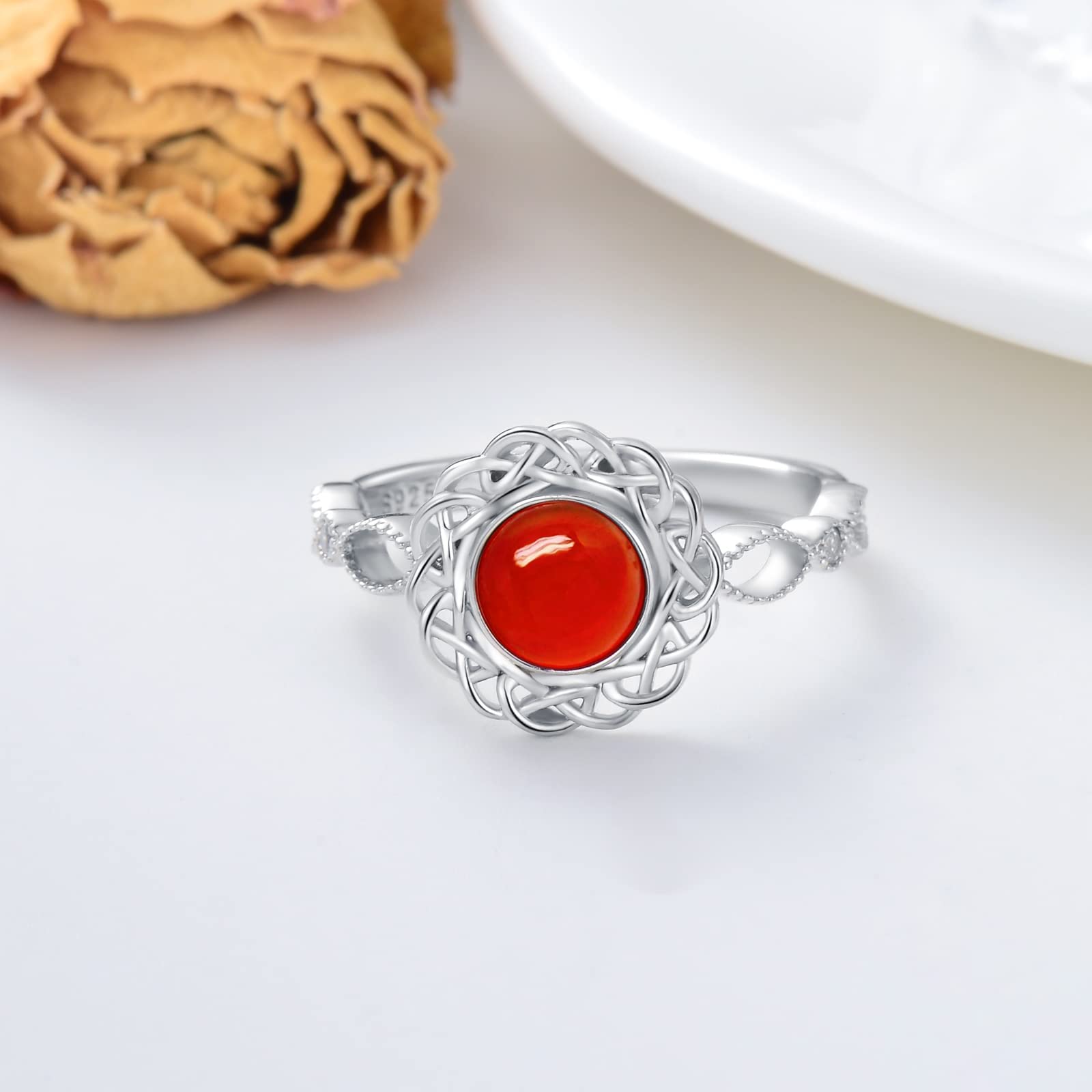 Plesitep Carnelian Ring Sterling Silver Healing Carnelian Ring Jewelry Gift for Women Mother (5)