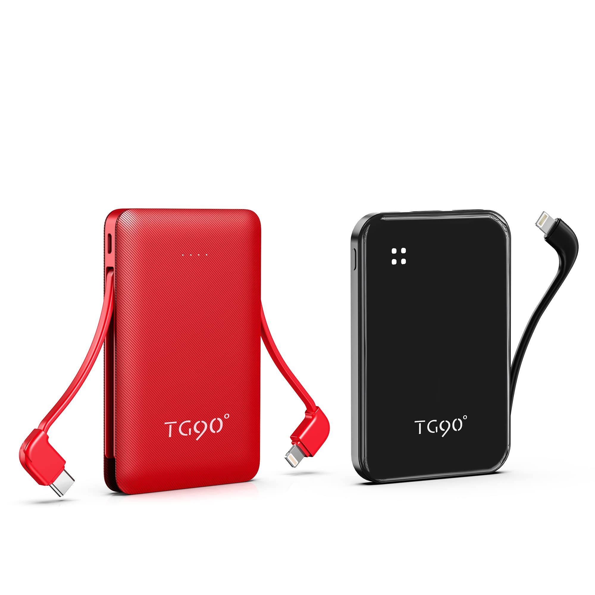 TG90 2 Pack 4500mah and 6000mah Small Portable Charger with Built in Cable