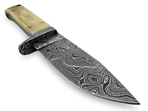 Knife King Handmade Damascus Hunting Knife-Natural Bone Handle-9" Fixed Blade Knife with Leather Sheath-Master Quality EDC Survival Knife-Camping Knife Ideal Gift for Men and Women
