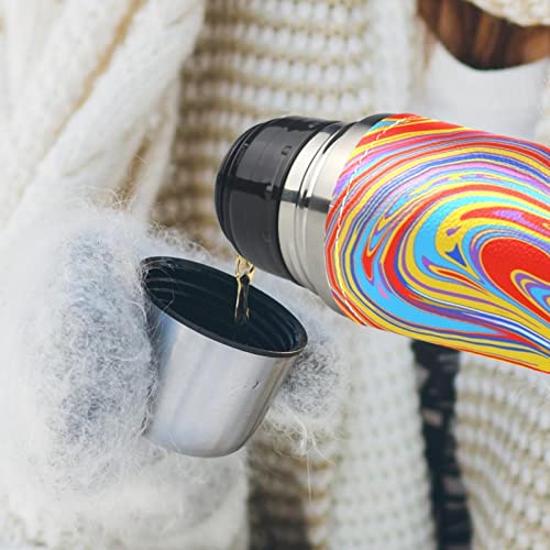 Stainless Steel Leather Vacuum Insulated Mug Marble Texture Thermos Water Bottle for Hot and Cold Drinks Kids Adults 16 Oz