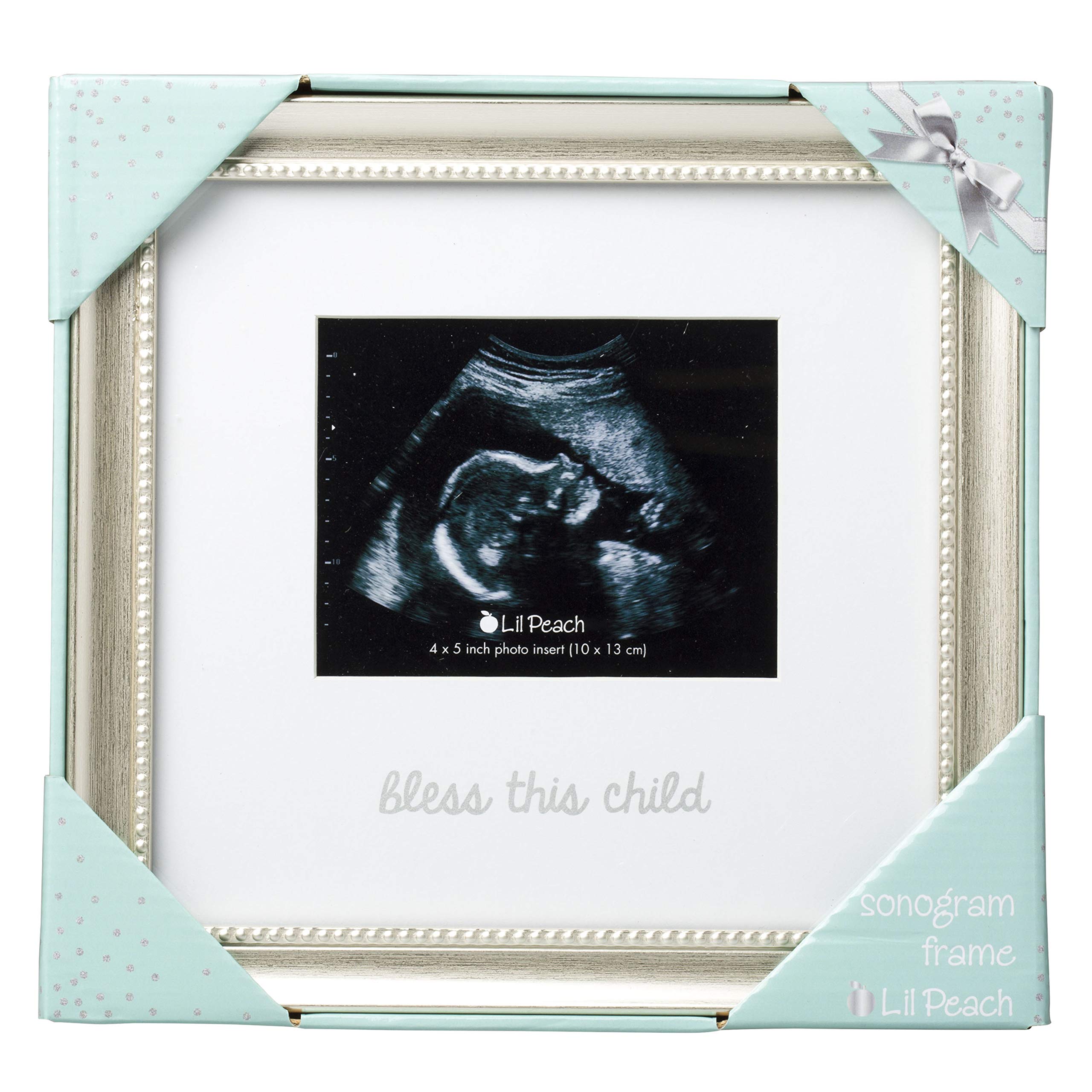 Lil Peach Photo, Bracelet, and Sonogram Frame, Makes Perfect Nursery Décor, Creative Baby Gift, or Addition to Baby Registry, Silver