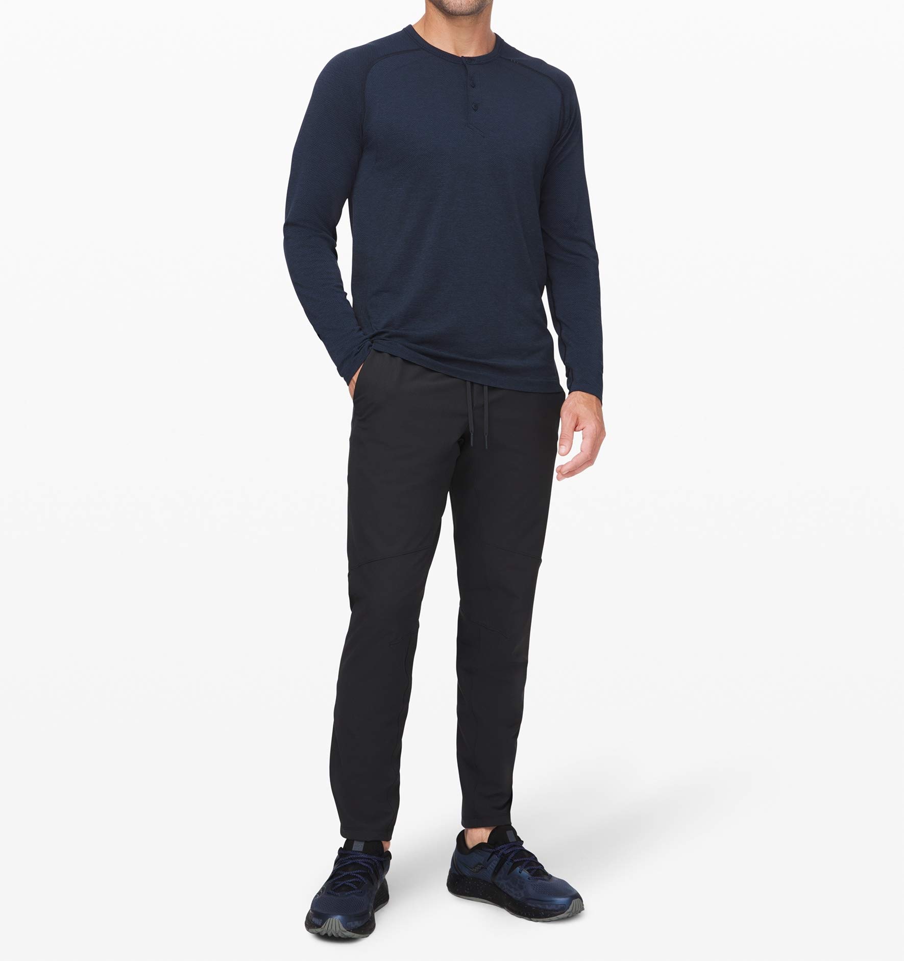 Lululemon Athletica Mens Metal Vent Tech Henley Long Sleeve Shirt (Mineral BlueNautical Navy, XXL)