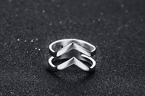MEALGUET Chevron Ring Collection Stainless Steel Stylish Double Chevron V Stackable Ring Cocktail Knuckle Statement Rings for Women Girl,Size 7